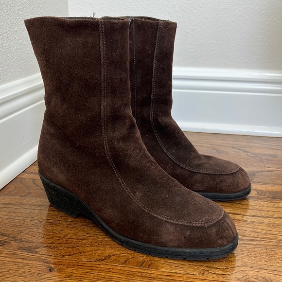 Shoes | Thick Chocolate Brown Suede Leather Sidezip Boots | Poshmark